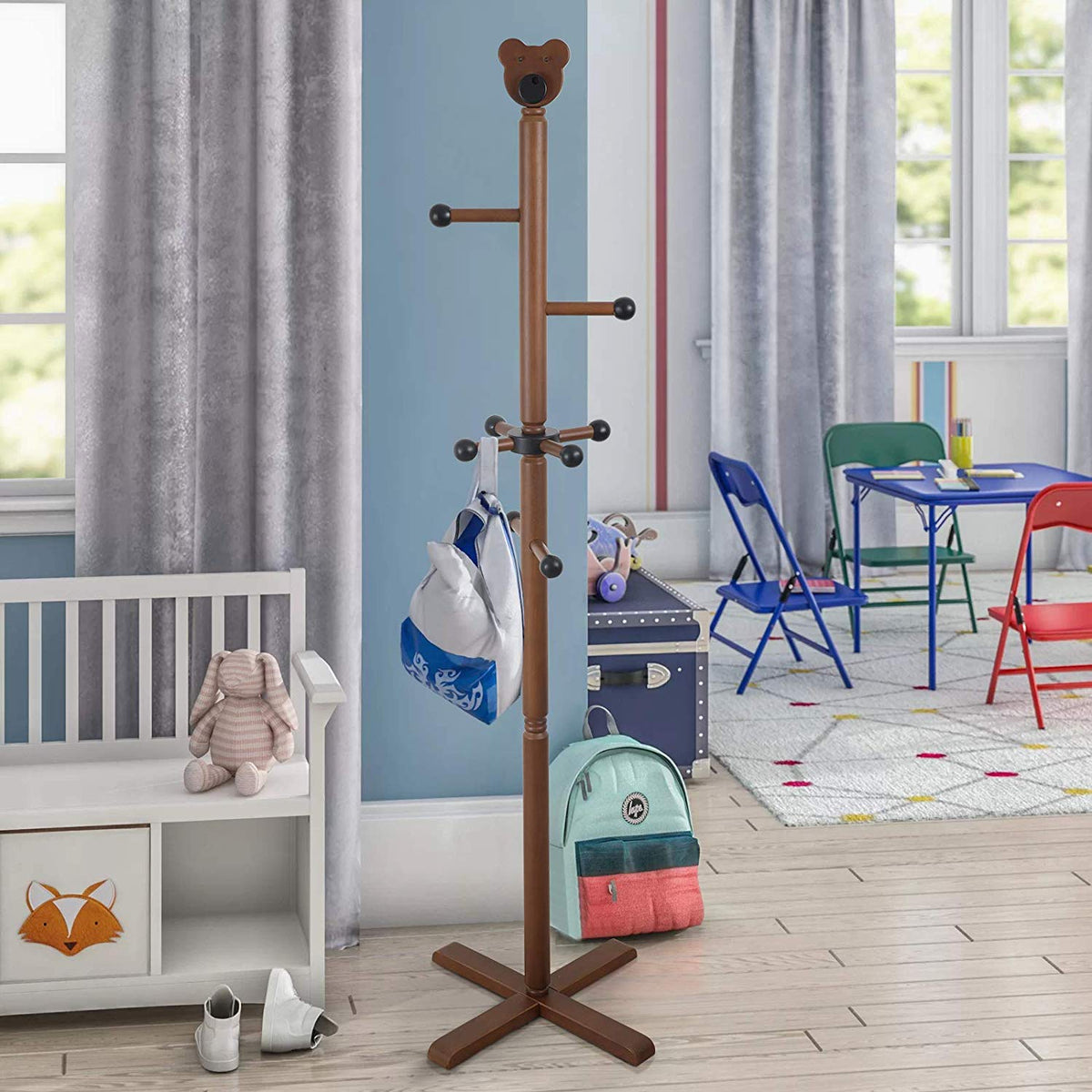 Kids Children Coat Rack, 58'' Tall Entryway Hall Tree Coat Tree Stand ...